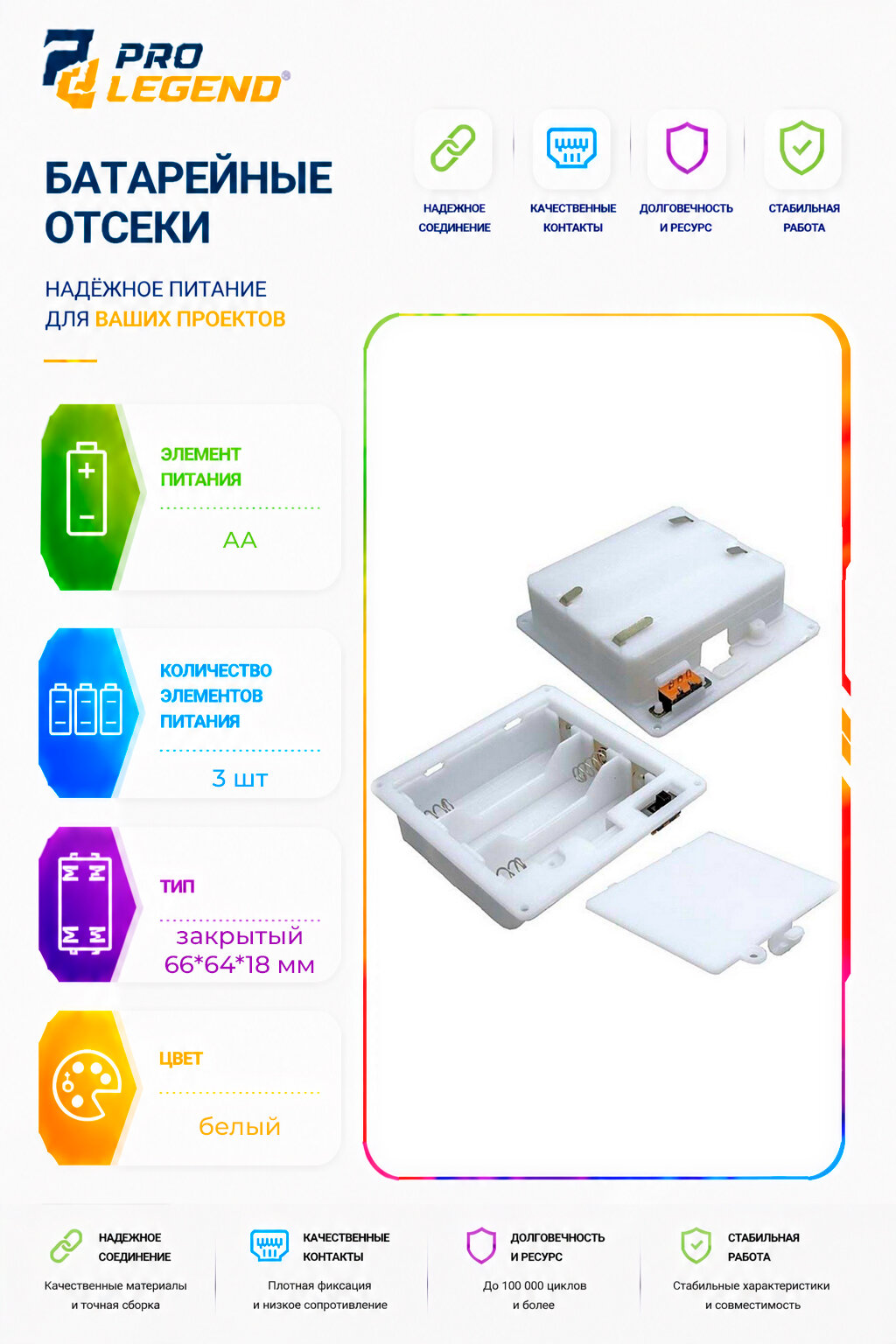 Батарейный отсек AA*3 switch 66*64*18 мм, закрытый