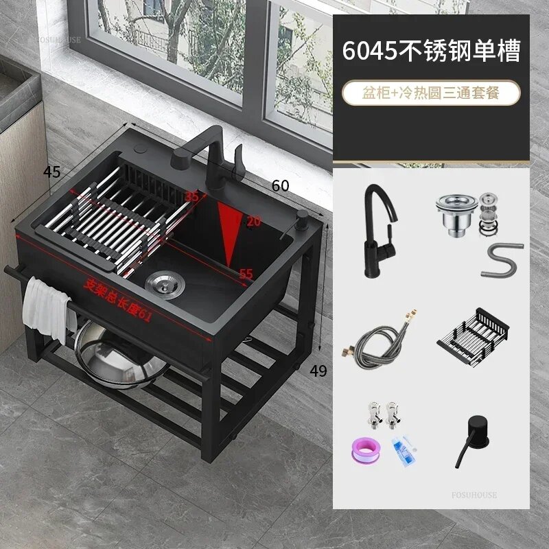 Стainless Steel Kitchen Sink Single Bowl Современный минималистичный домашний встроенный бассейн Легкий роскошный настенный кронштейн раковина для мойки