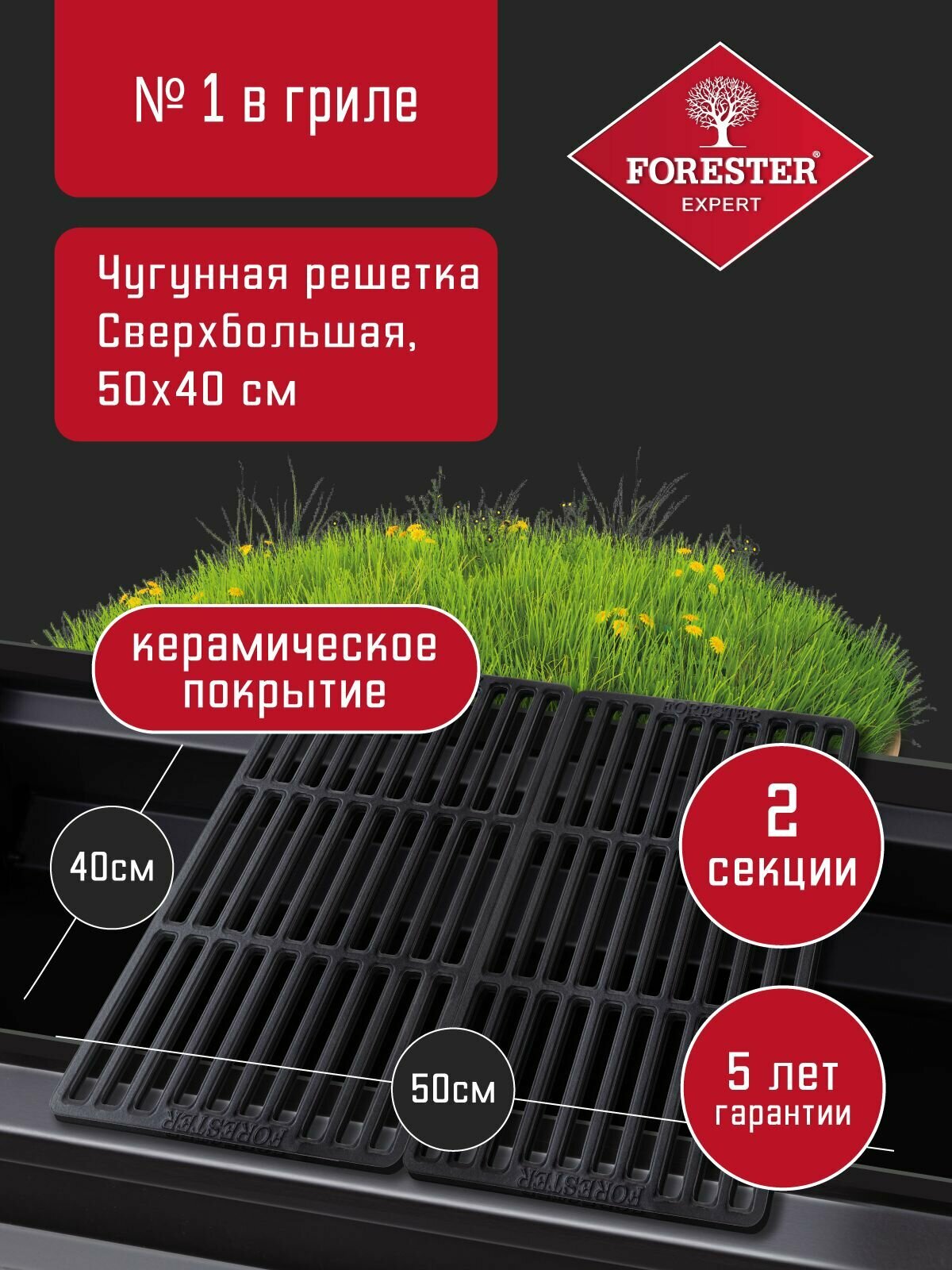 Forester PRO Решетка-гриль чугунная для правильных стейков 40х25 см, 2 шт