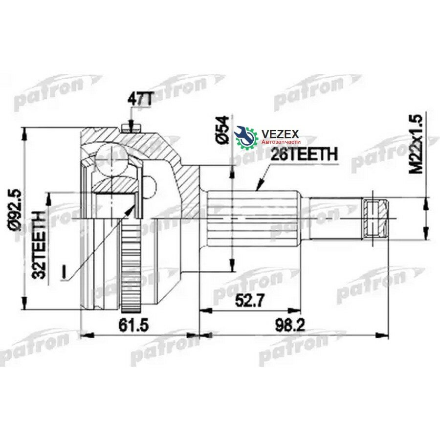 PATRON PCV1438 ШРУС наружн к-кт CHRYSLER VOYAGER II 95 - 01
