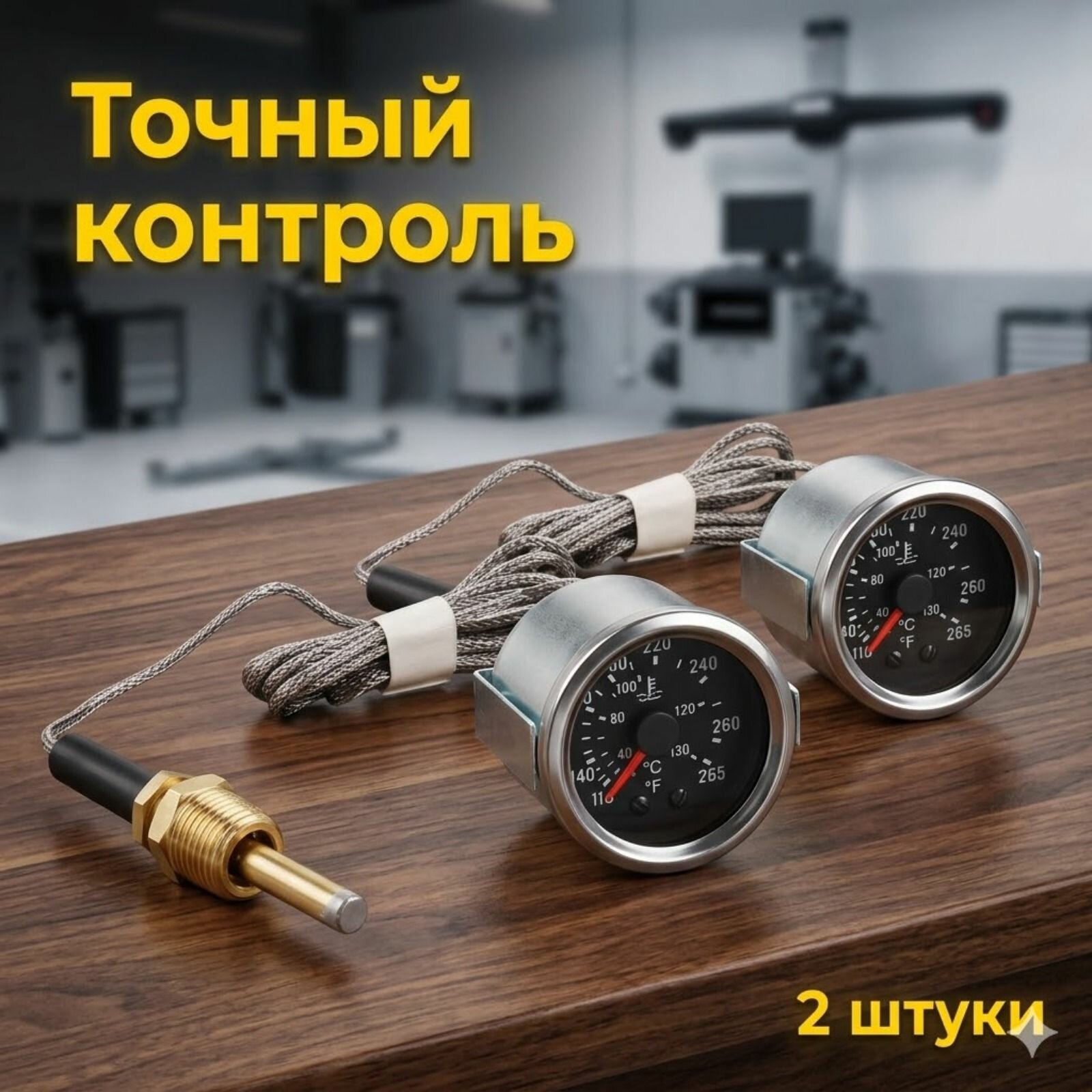 Надежный механический датчик температуры ОЖ, 52мм. Для МТЗ, КАМАЗ, УАЗ. Двойная шкала / , с капилляром 1.8м. 2 штуки