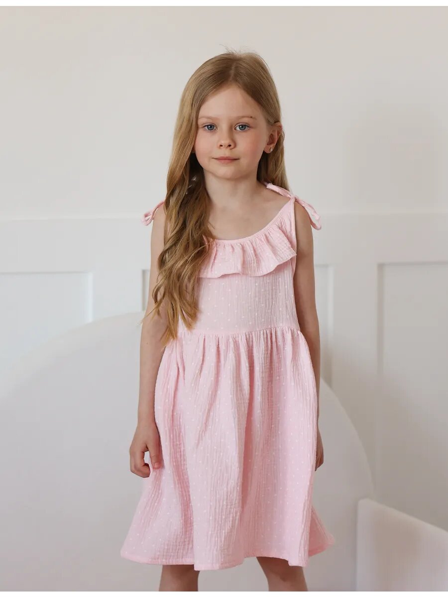 Сарафан Leli Dress повседневная, размер 140, белый, розовый, бежевый — фото 1