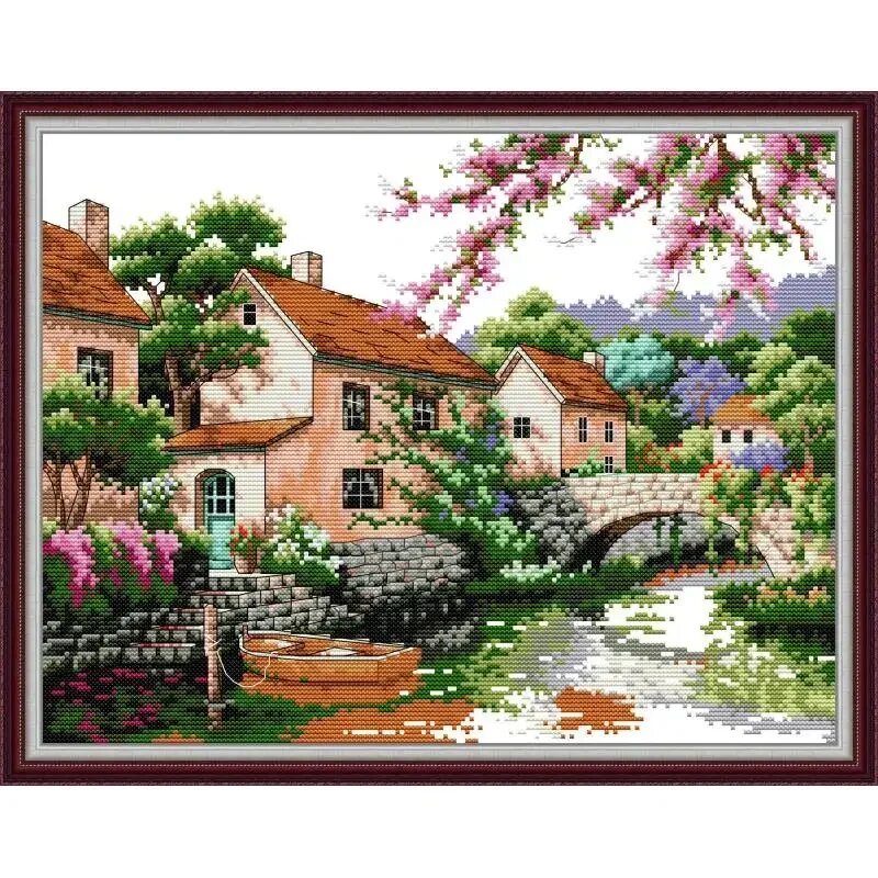 Набор для вышивки крестом Joy Sunday Радость воскресенье, сельский пейзаж 16CT Printed Cloth