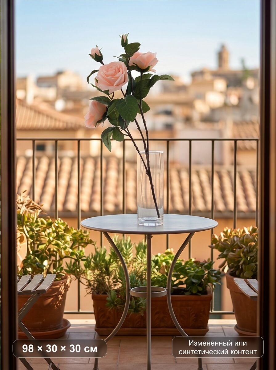 Цветок искусственный "Роза Букет" 30х30х98, полимерные материалы/текстиль/металл розовый