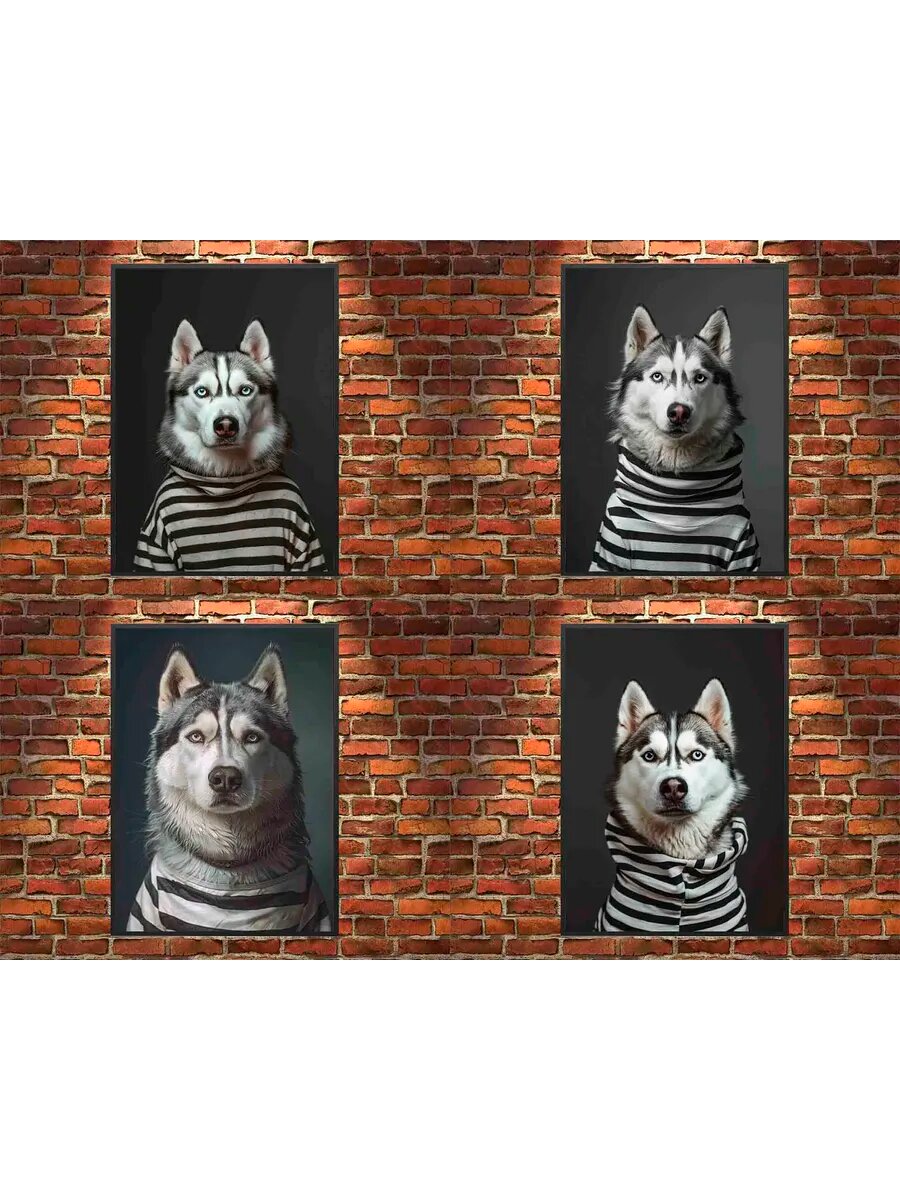Собака породы Сибирский хаски в плену, 4 Плаката, 30x21см