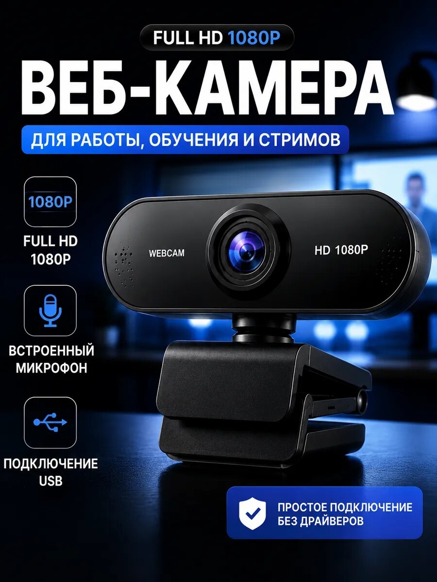Веб-камера HD, USB, с микрофоном, совместимость с MacOS/Windows