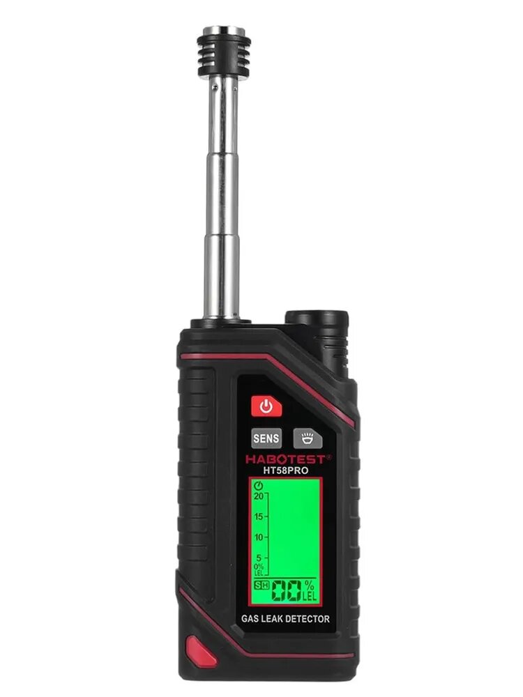 Газоанализатор HT58PRO это высокочувствительный портативный детектор горючих газов, оснащенный телескопическим зондом длиной 11,5 дюймов.