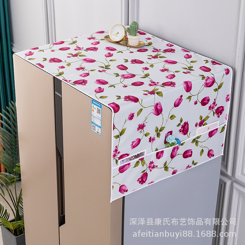 Двухдверная крышка для холодильника с рисунком тюльпана 65x170 см, оxford ткань, пылезащитная, современный дизайн