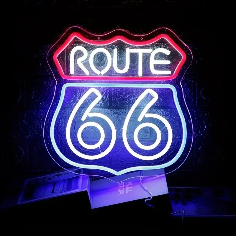 Неоновый знак «Route 66» синего цвета 29X28cm