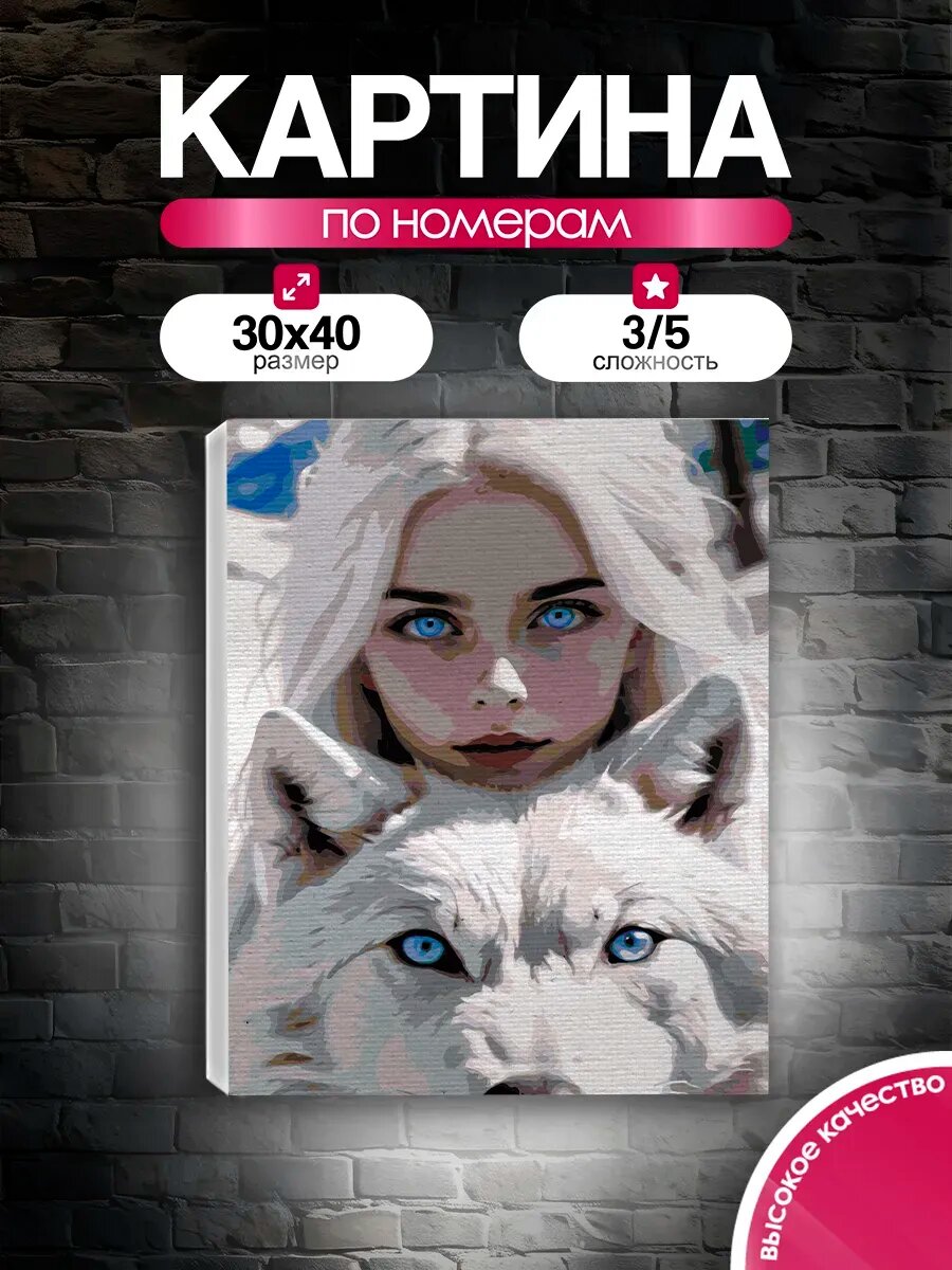 Картина по номерам 30x40 Девушка и Волк