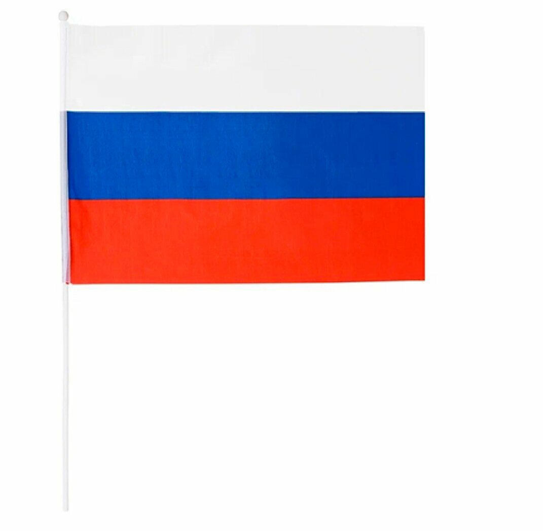 Флаг России " KWELT " Триколор 45*30см на палочке, искусственный шелк, количество: 12 штук