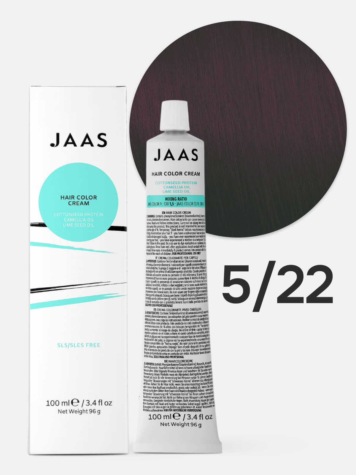 Крем - краска для волос профессиональная Jaas 5/22 Светлый каштановый Интенсивный фиолетовый, 100 мл