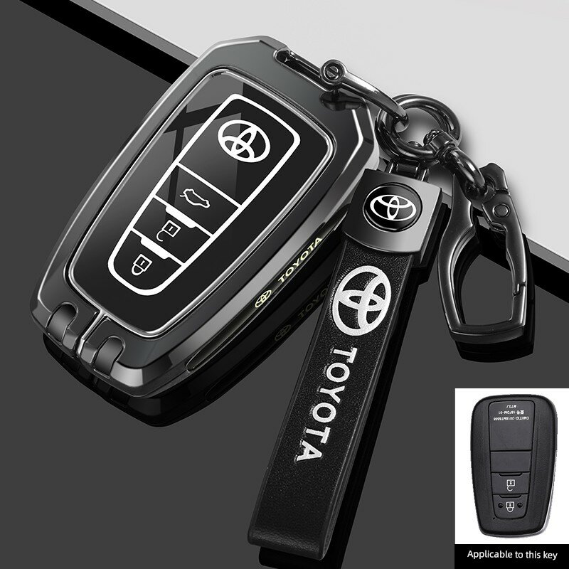 Чехол для ключа Toyota Land Cruiser Prado, Ганметал, трехкнопочный с эмблемным комплектом, премиум
