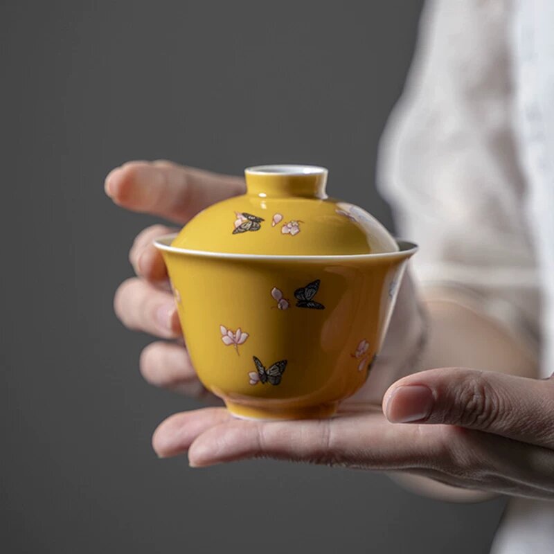 Императорская кружка с бабочкой и глазурью, Amber Yellow, чайный набор для гунфу-ча