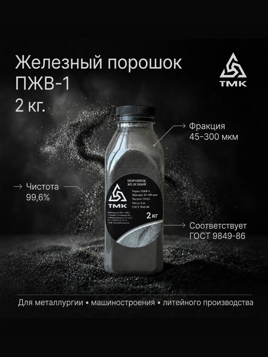 Железный порошок ПЖВ-1, 2 кг, ГОСТ 9849-86, порошок железа высокой чистоты