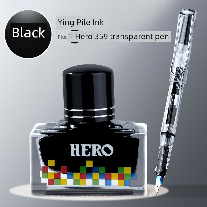 Черная чернила HERO, 40 мл + прозрачная ручка Hero 359