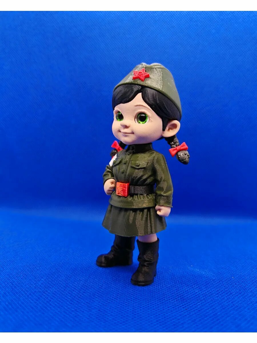 Фигурка Девочка Военная Медсестричка пластик, 3D-печать, хаки, 10 см — фото 1
