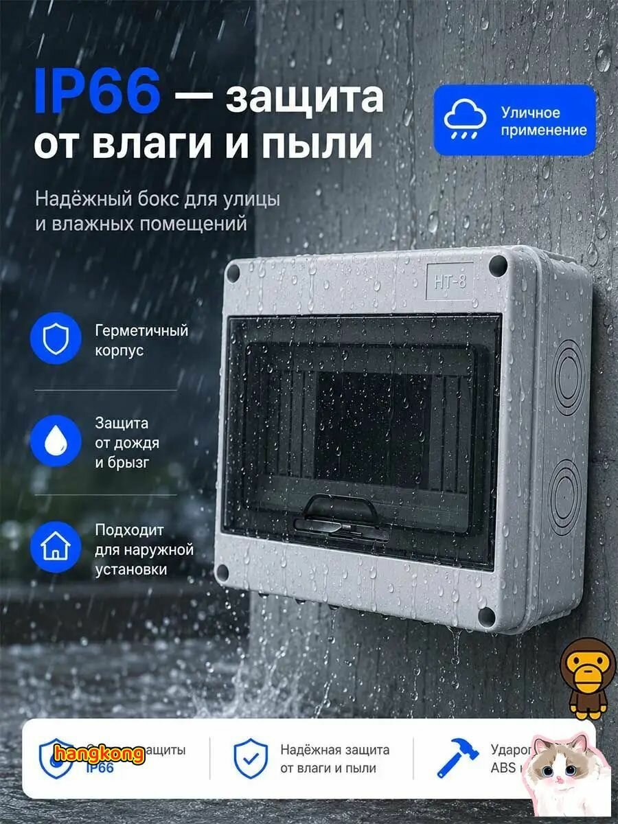 Наружный электрощит IP66, ABS+PC, 200 155 95 мм, влагозащищенный, для автоматов