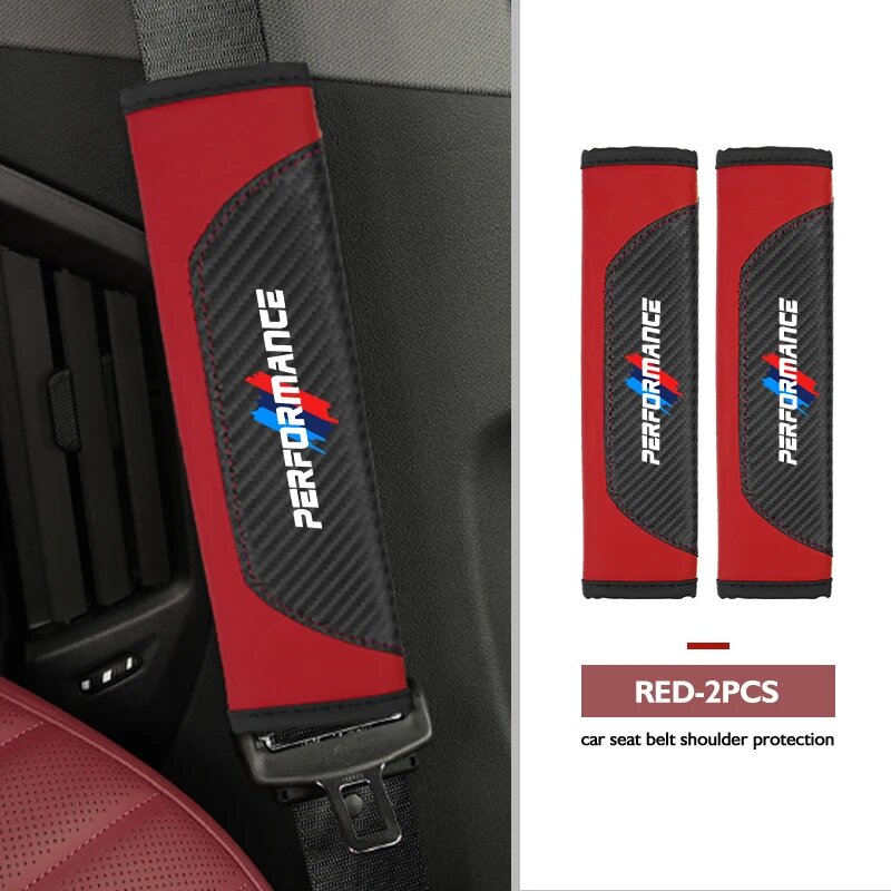 Кожаные накладки на ремни безопасности для BMW E46 E90 F30 F10 F20 G20 E87 E60 F01 F02 G14 red-2PCS