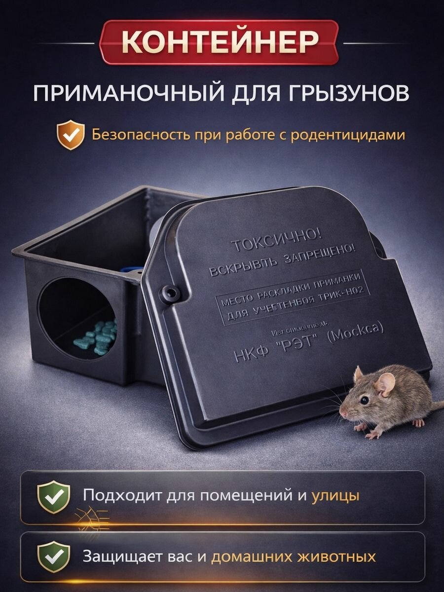 Контейнер - К черный, приманочный для грызунов