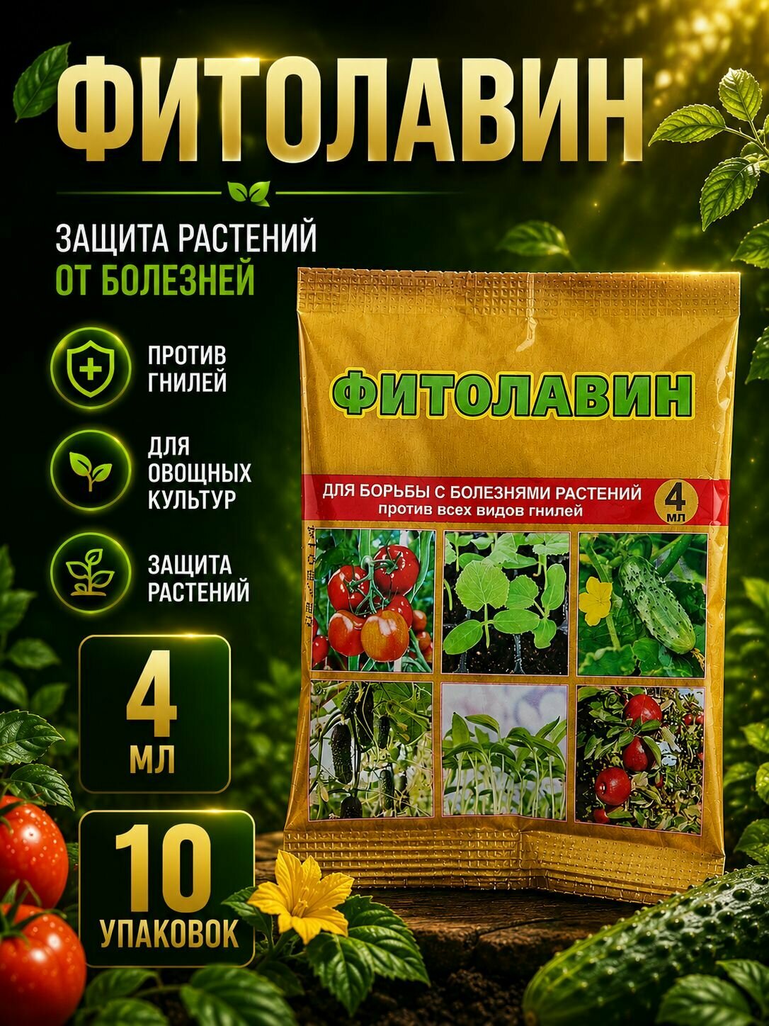 Средство для защиты растений от болезней, против всех видов гнилей Фитолавин, Ваше хозяйство, 4 мл (10 шт)
