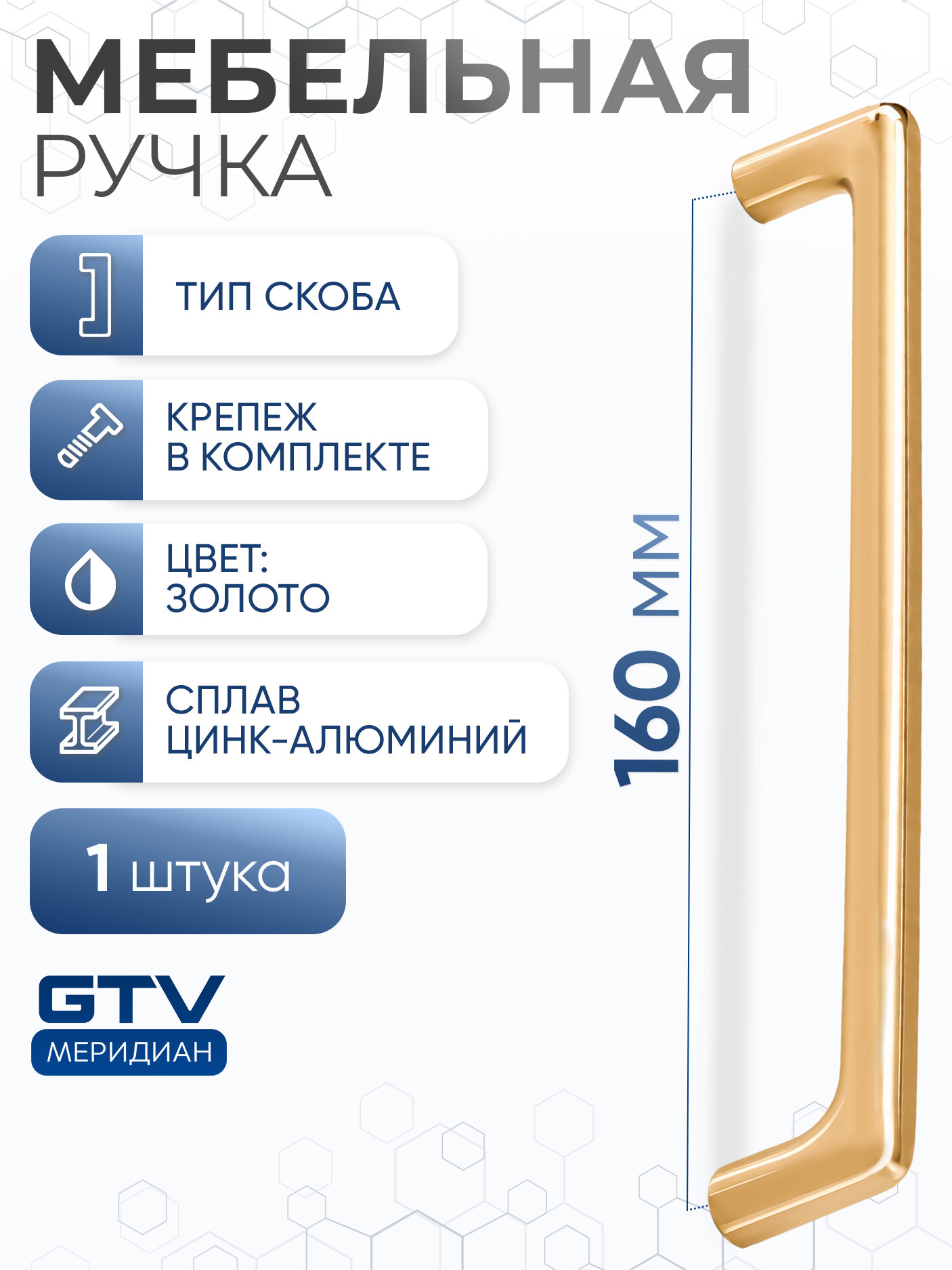 Ручка мебельная скоба алюминиевая 160 мм OCTAVIO золото 1 шт