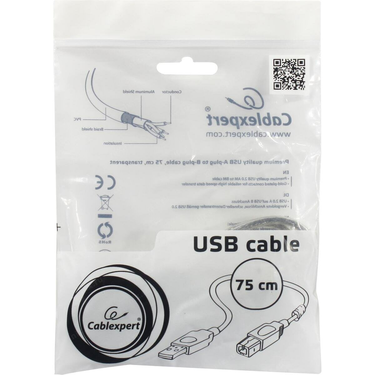Cablexpert CCF-USB2-AMBM-TR-0.75M Кабель USB 2.0 A-- B 0.75м 1 фильтр — фото 1