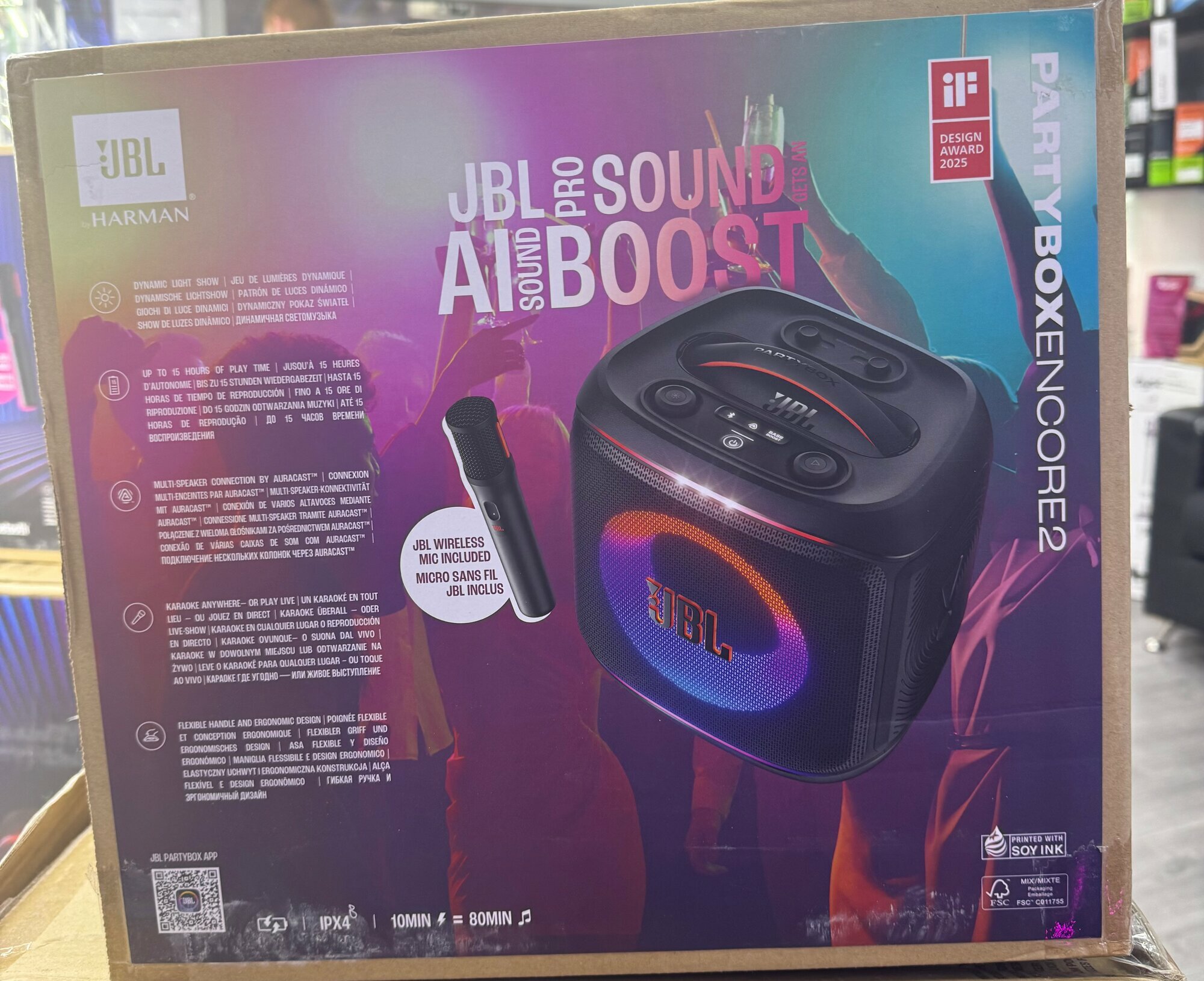 Портативная колонка JBL Partybox Encore 2, 100Вт, IPX4, влагозащищенная, USB Type-C + микрофон