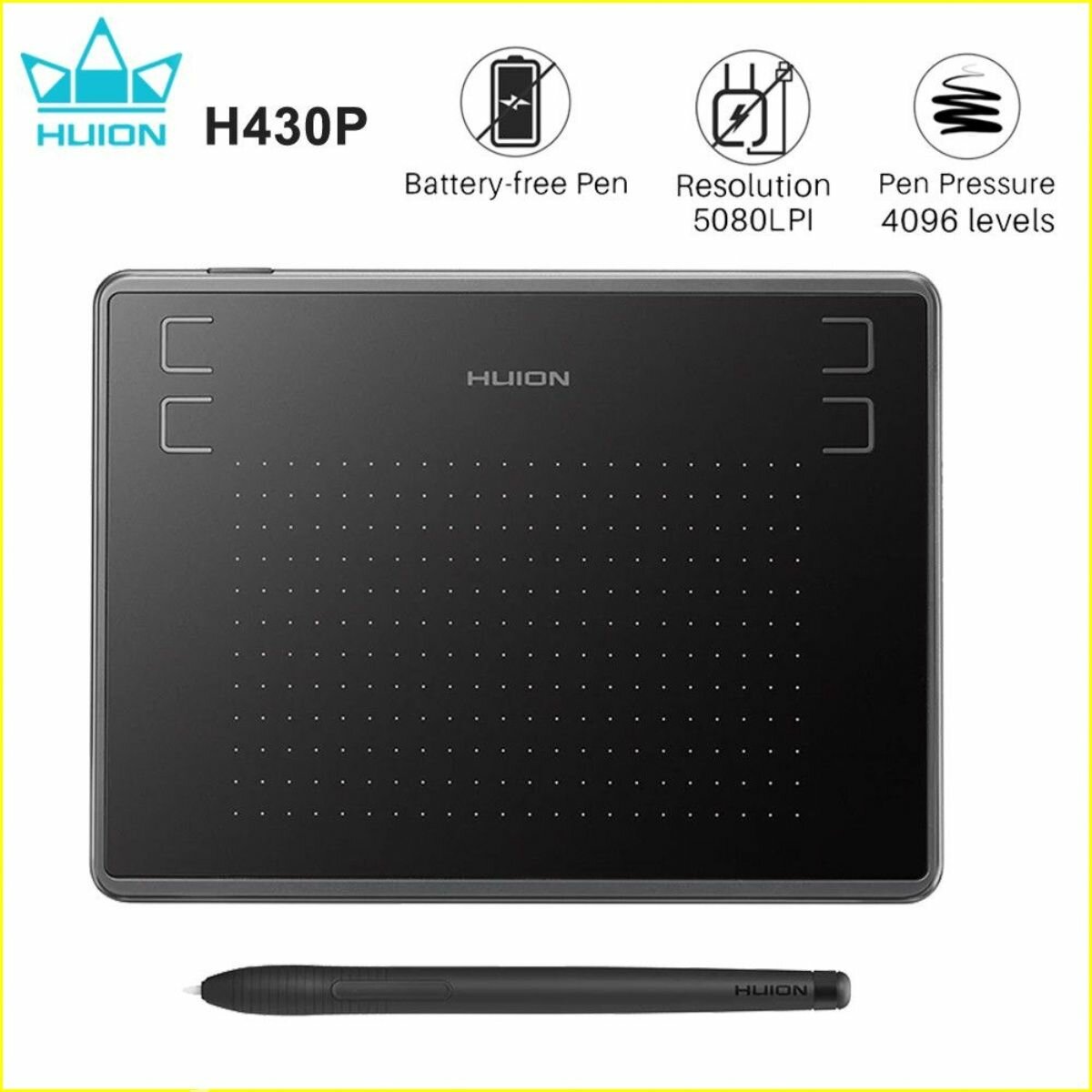 Графический планшет HUION H430P, формат A5, черный, шоколадный