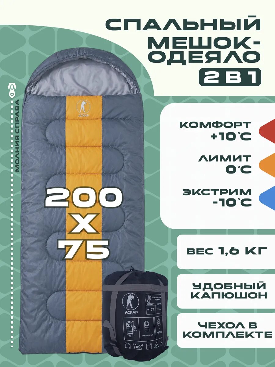Туристический мешок спальный 200х75 / спальник -10°С