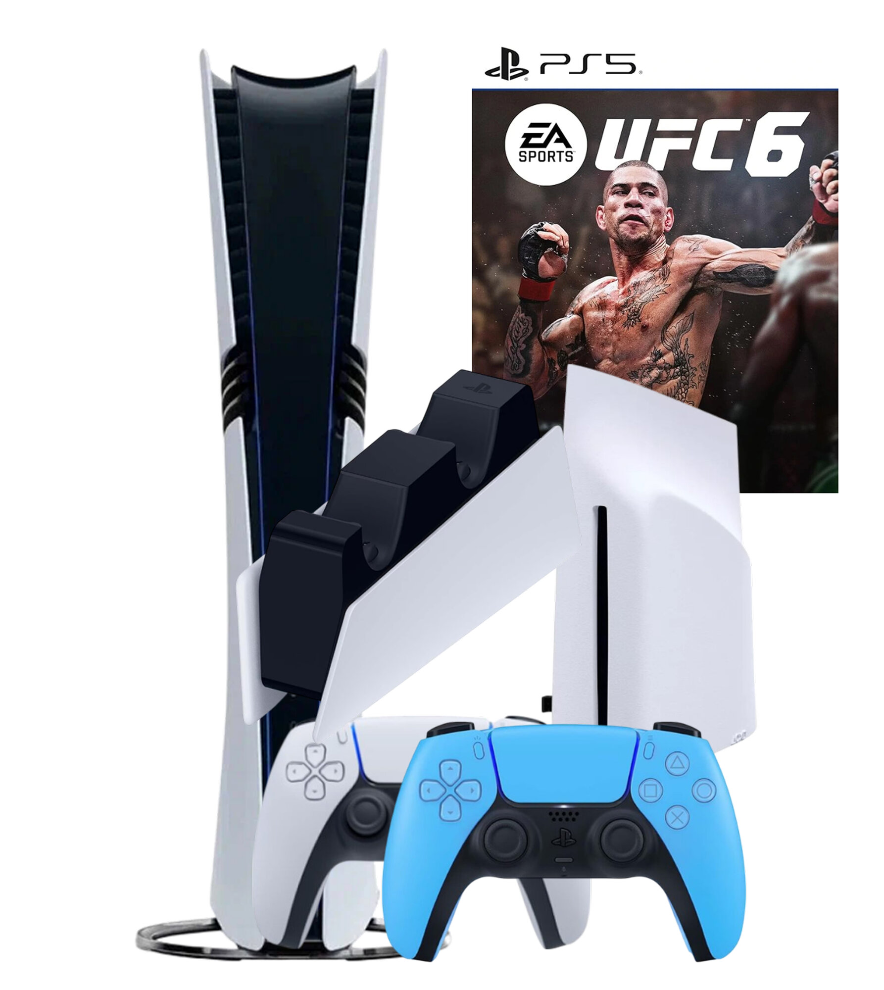 Игровая приставка PS5 Pro + UFC6 + Dualsense Charging Station+DualSense PS5 DualSense PS5 Blue + Дисковод