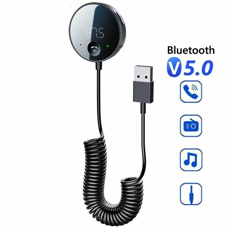 Автомобильный Bluetooth AUX адаптер, для аудио, встроенный микрофон / Блютуз аукс в машину / FM трансмиттер, модулятор