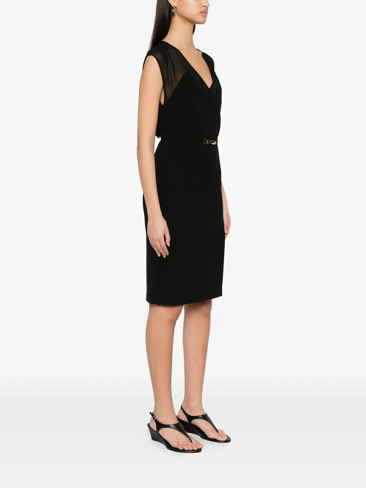 Платье Simona Corsellini Sheer-panel belted mini dress, размер 38, black/black — фото 1