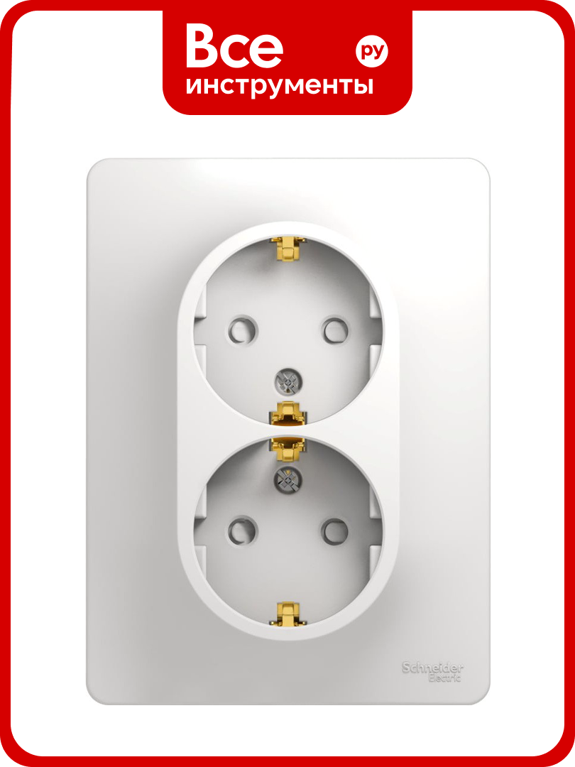 Двухместная розетка Systeme Electric СП Glossa защ. шторки, с заземлением, в сборе белая