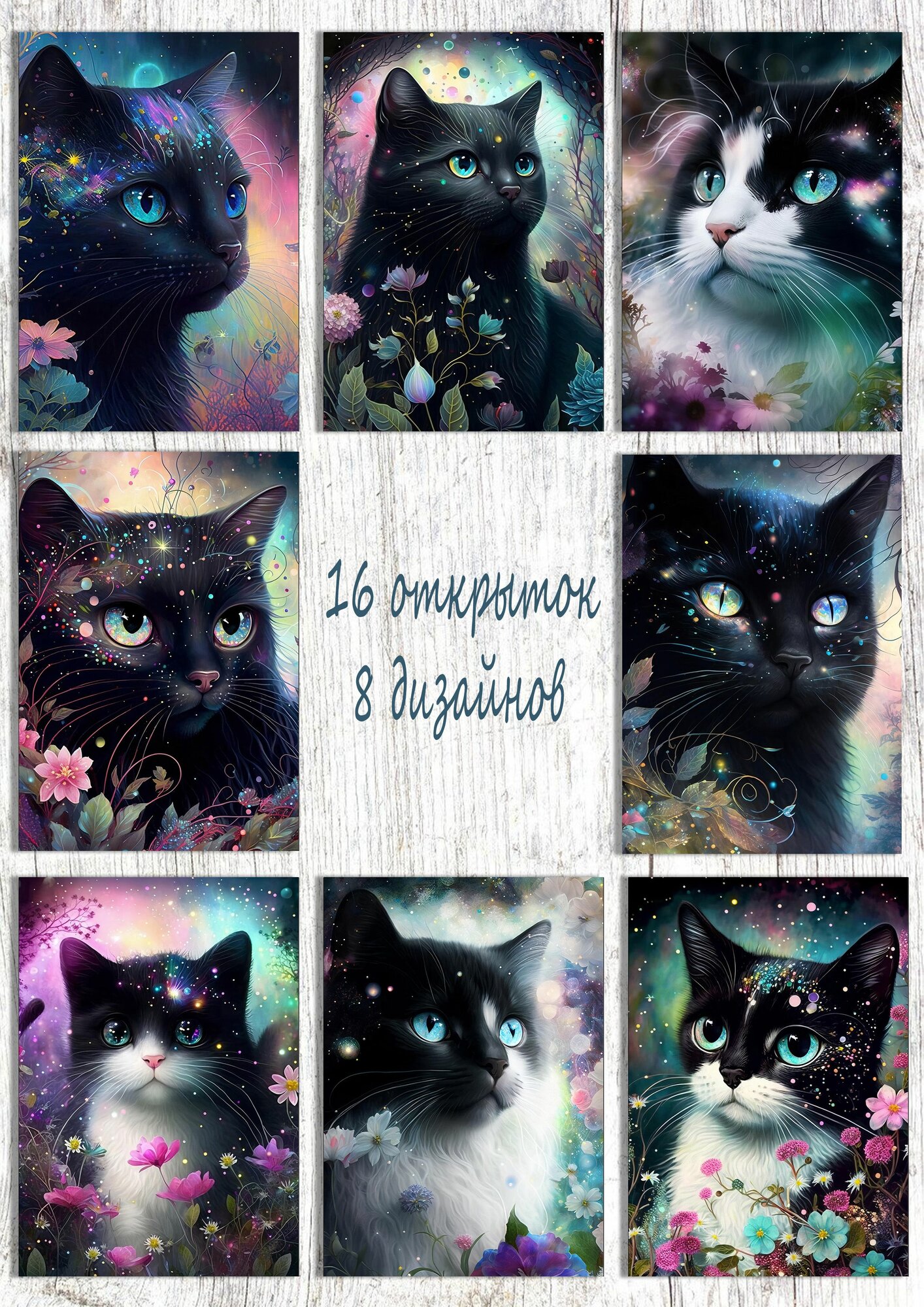 Открытки котики, 16 штук