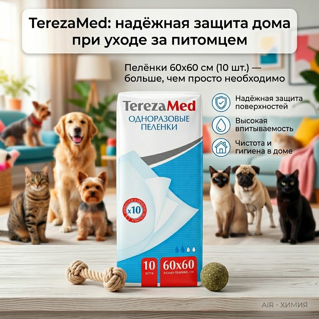 Одноразовые пеленки, TerezaMed, 60х60 см, 10 шт.