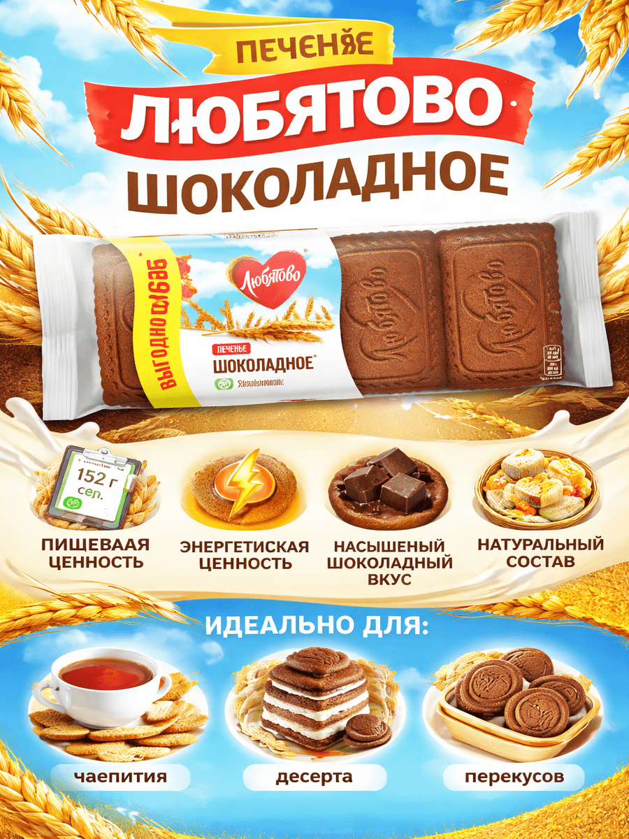 Печенье сахарное Любятово шоколадное, 365г