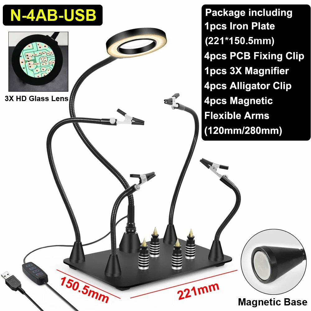 NEWACALOX Третья рука для пайки N-4AB-USB
