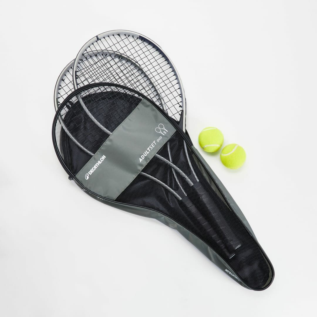 DECATHLON набор для большого тенниса Decathlon Artengo Essential, серый хаки/черный графит, 2 ракетки, 2 мяча, чехол
