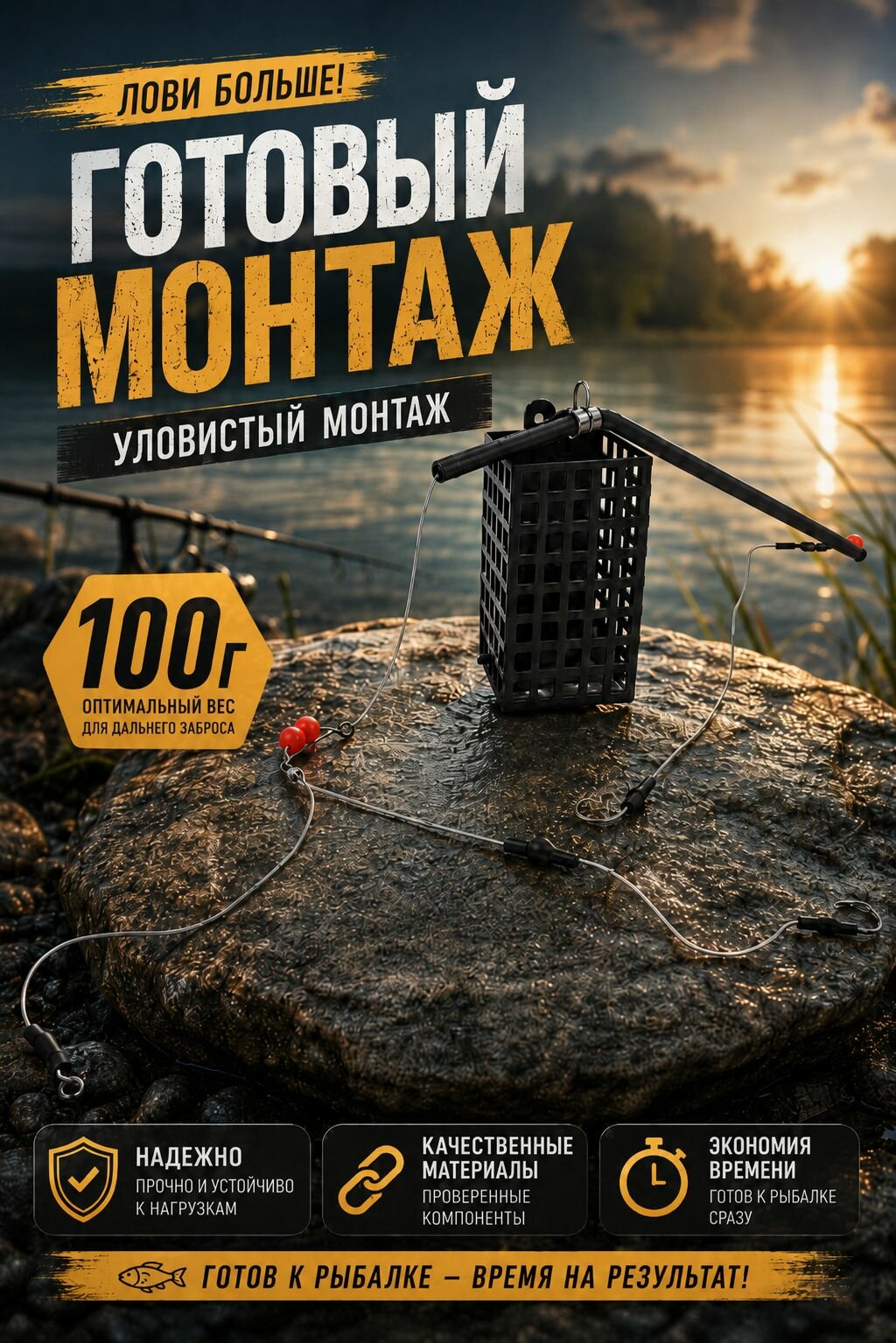 Оснастка для рыбалки с кормушкой 100 г, фидерный монтаж с крючками, бусинами и поводками
