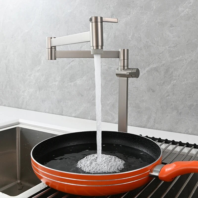 Кран для наполнения кастрюль Ciencia Brass Pot Filler, настенный кран для плиты, складной кран, растягиваемый двойной шарнирный поворотный кронштейн, только холодная вода