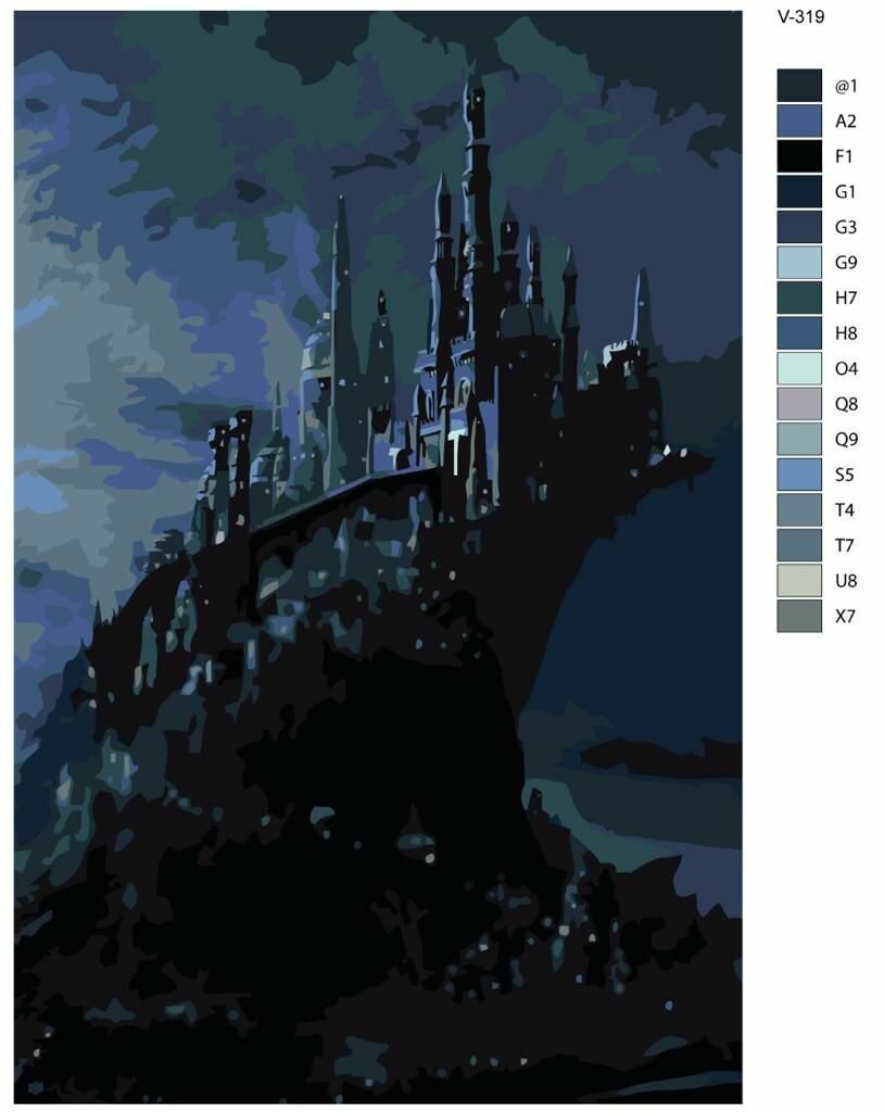 Картина по номерам V-319 "Гарри Поттер (Harry Potter). Ночной Хогвартс", 50x70 см