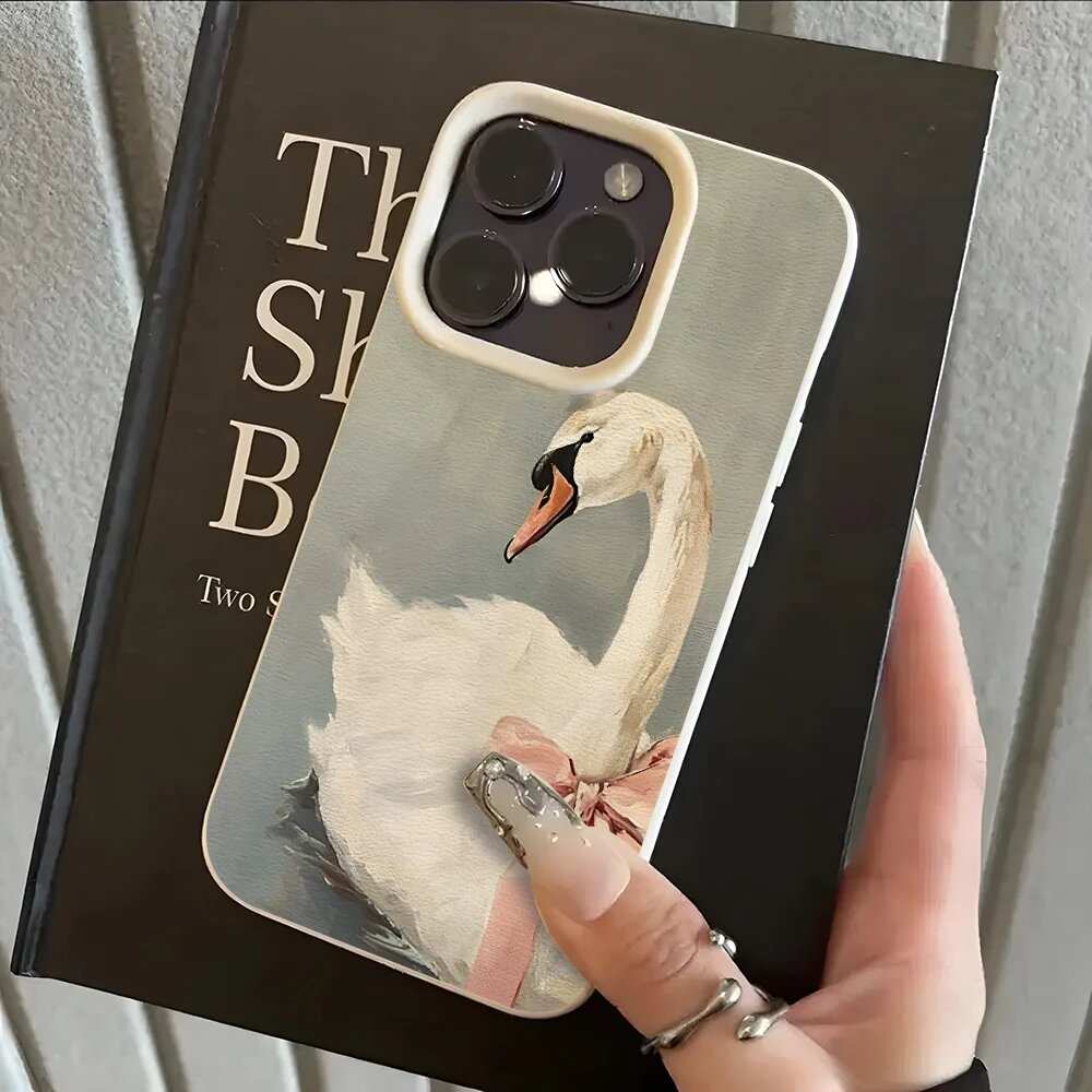 Милый мультяшный чехол для телефона с узором утки и лебедя для iPhone 17, iPhone17, White-YYDSW4845