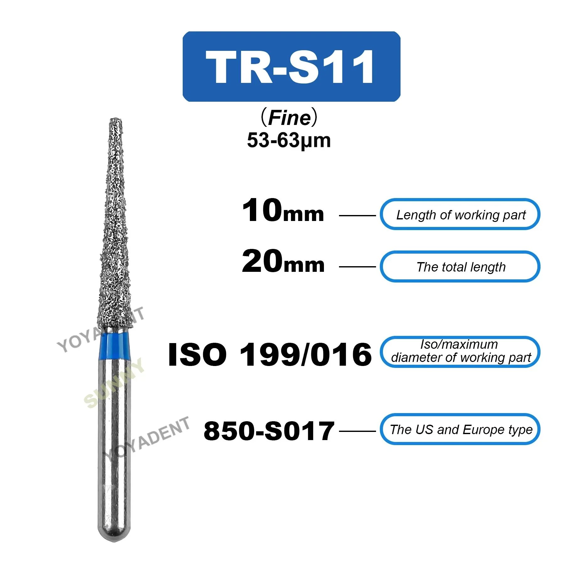 Алмазный бур стоматологический YOYADENT TR-S11 1.6 мм 10 шт