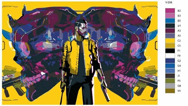 Картина по номерам V-258 "Киберпанк Cyberpunk 2077. Винсент (V) (Vincent) (мужская ипостась)", 70x110 см