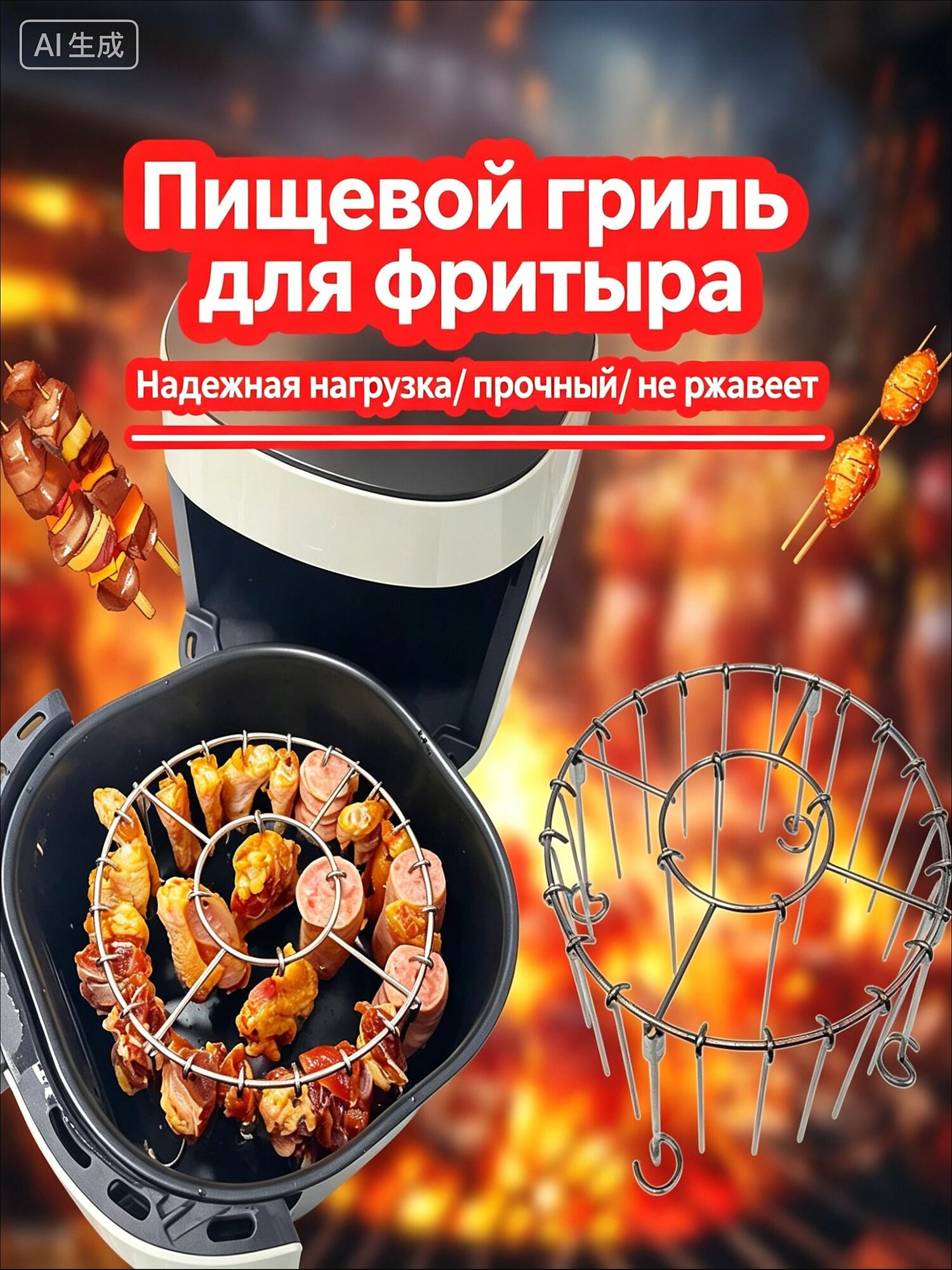 Стойка для шашлыка, нержавеющая сталь, серебристая, 14.5 см x 9 см