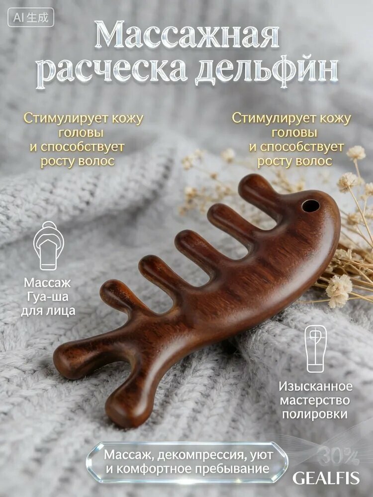 Расческа - гребень из сандалового дерева, расческа массажная, массаж гуаша
