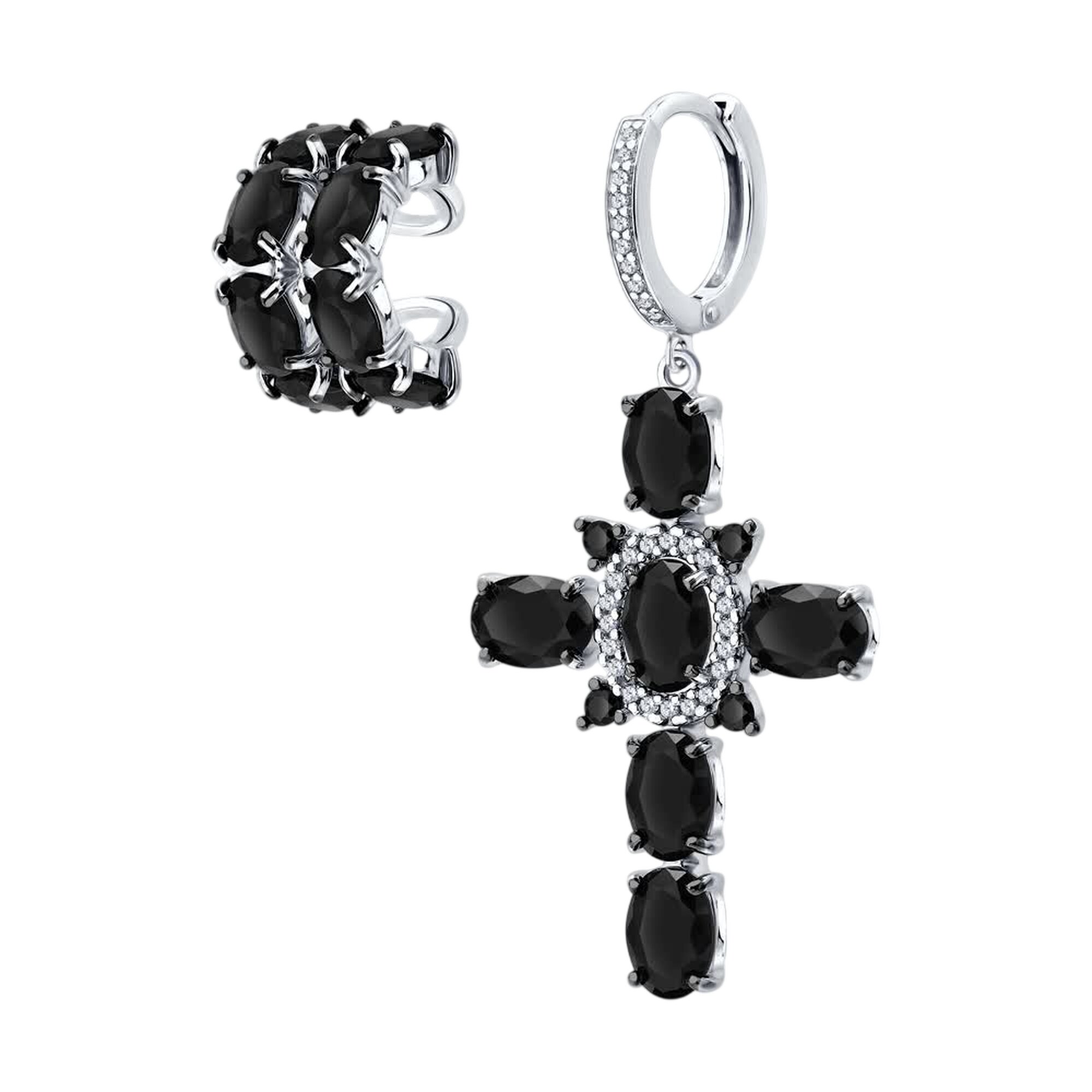 Серьги, серебро, 925 проба, родирование, фианит, шпинель