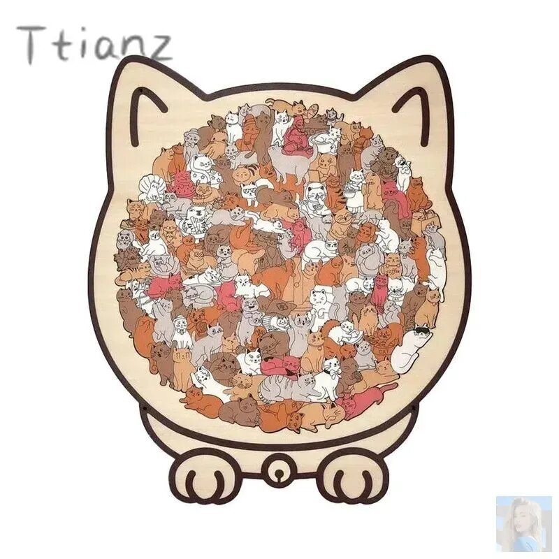 Morandi Color Cat Puzzle 135 деталей - Деревянный пазл в форме кошки для отдыха и рождественских подарков