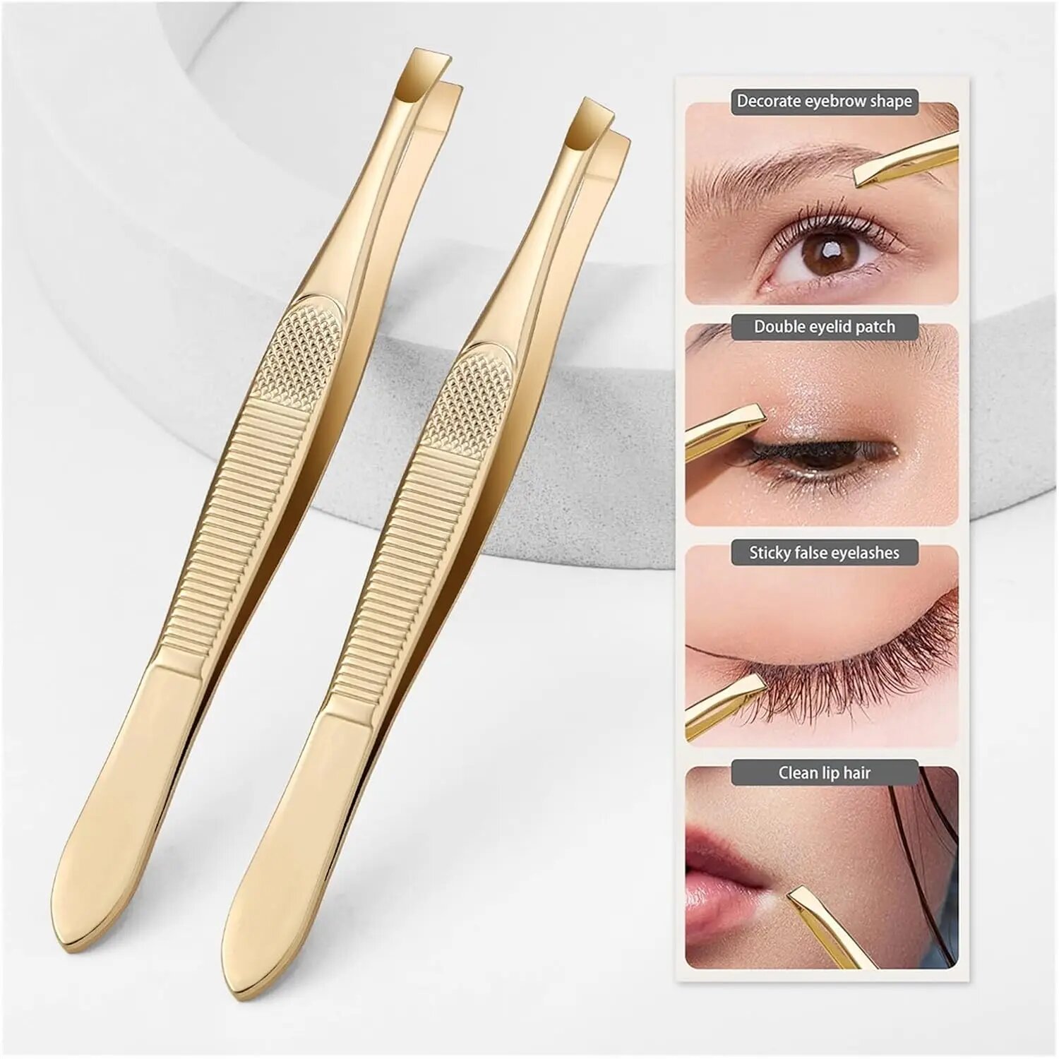Золотой Пинцет для бровей из нержавеющей стали 2pcs Set